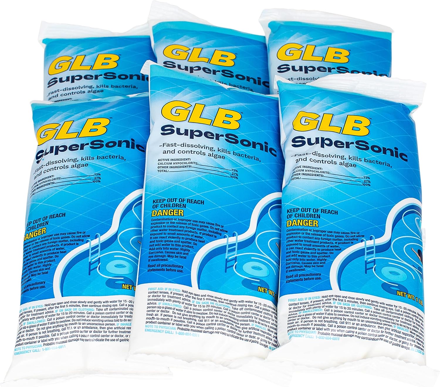 GLB Supersonic Pool Shock 1 lb (6 Pack) – Fast Dissolving Chlorine ...