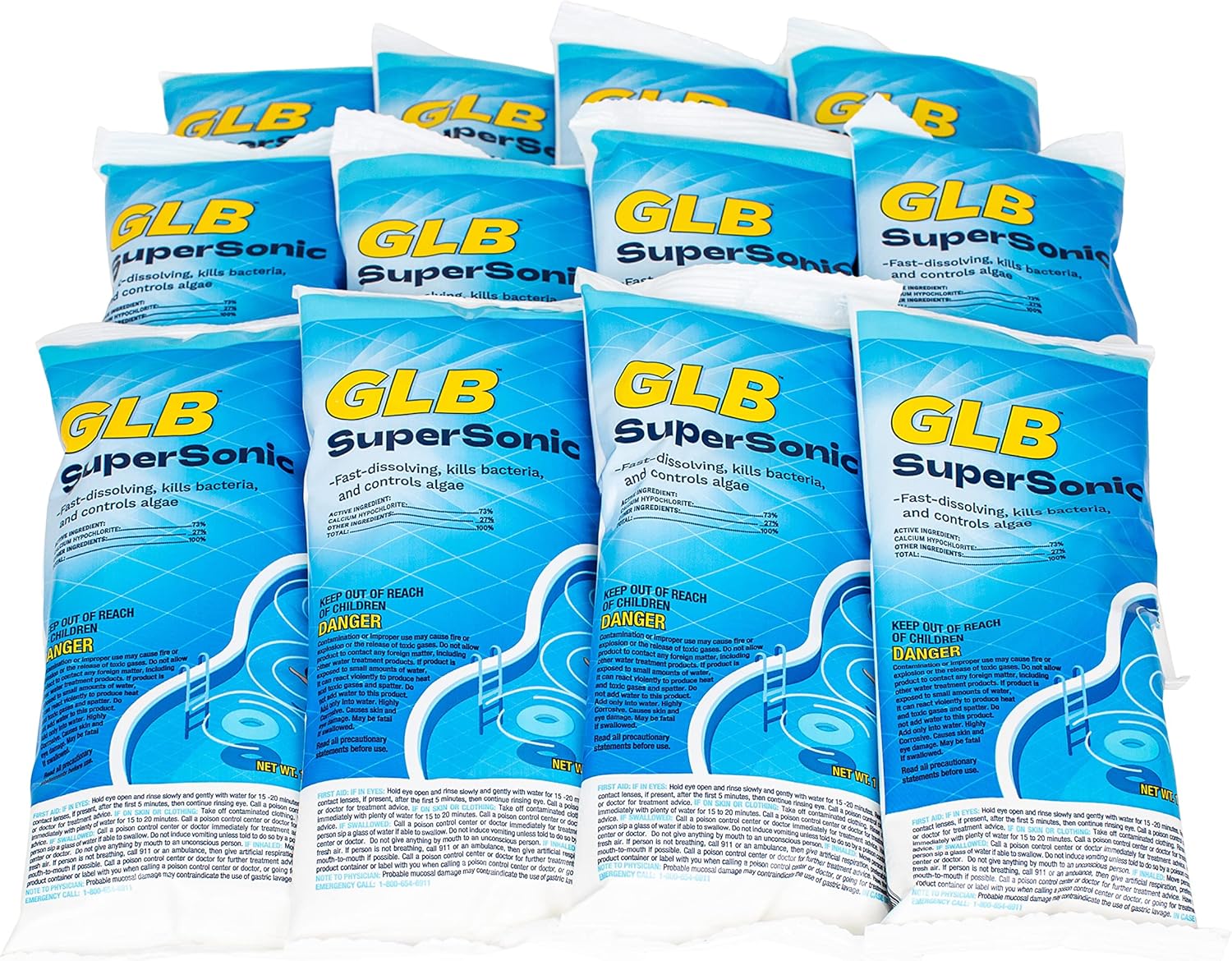 GLB Supersonic Pool Shock 1 lb (12 Pack) – Fast Dissolving Chlorine ...