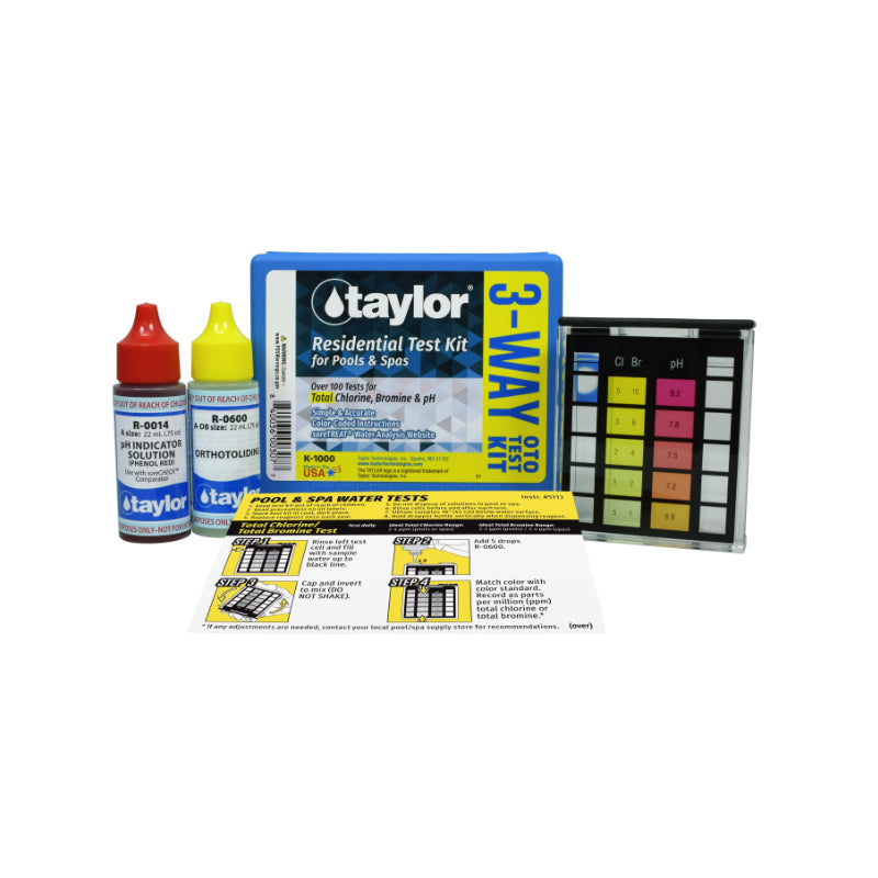 Taylor 3-Way OTO Test Kit for Total Chlorine, Bromine, pH – PoolAndSpaFlow